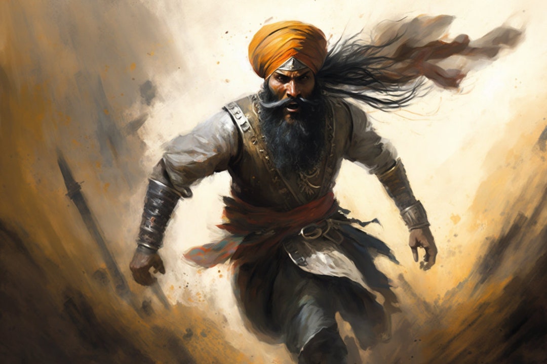 Sikh Warrior Charge: A Dynamic Oil Painting of a Fearless - Etsy