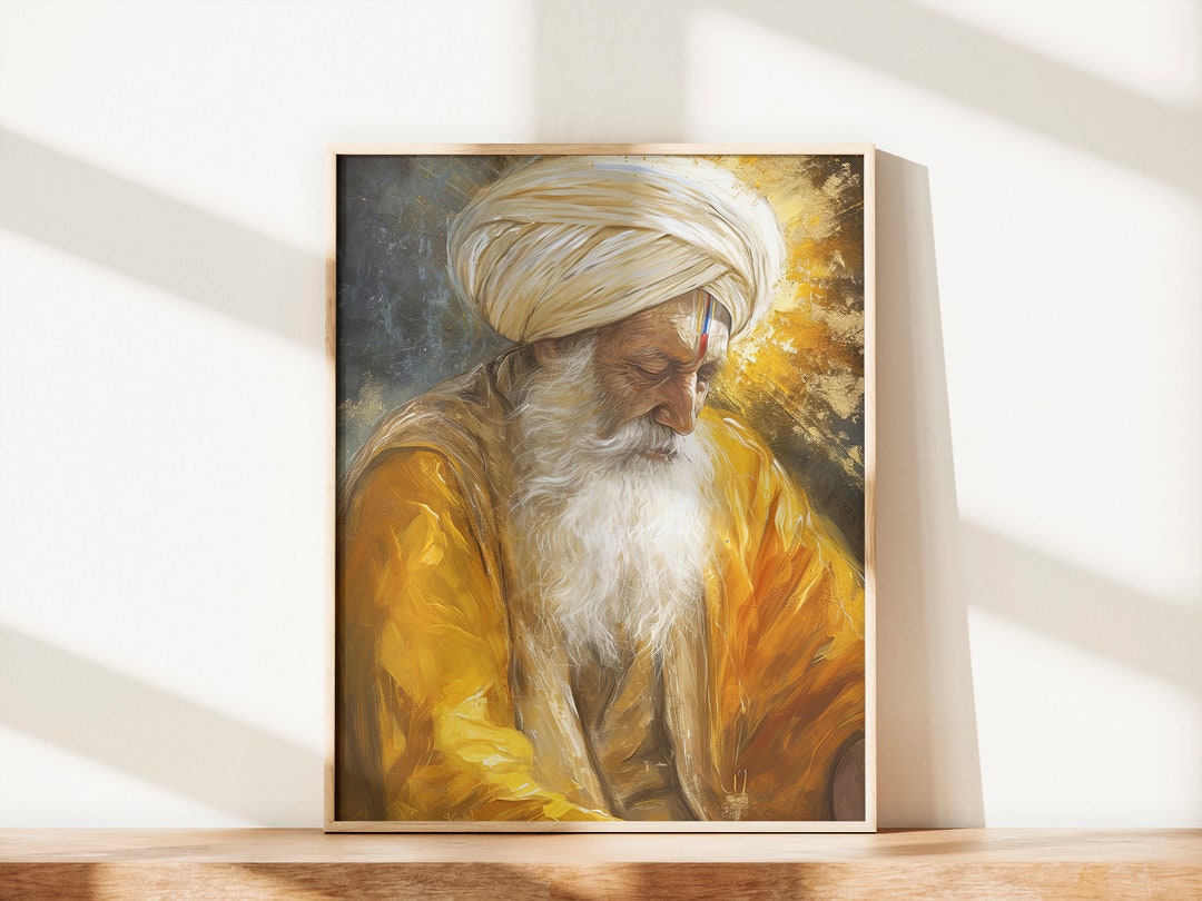 Guru Nanak Print Poster Sikh Wallpaper Oil Painting Sikh Wall Art Guru ...