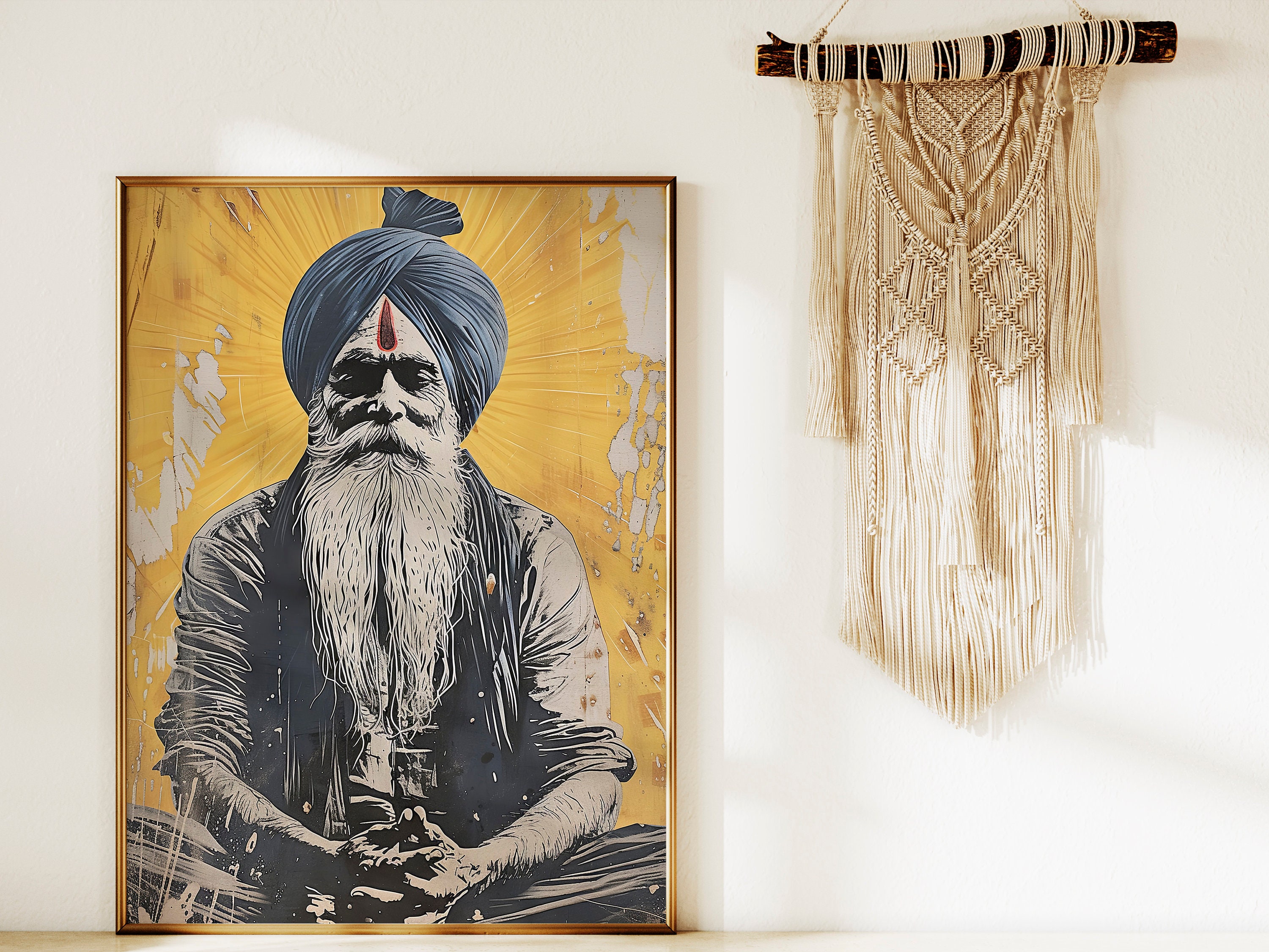 Sikh Guru Print Poster Sikh Wallpaper Oil Painting Sikh Wall Art Sikh ...