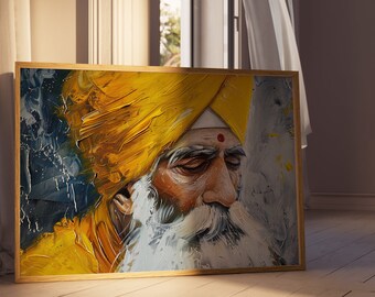 Abstract Guru Sikh Oil Painting Digital Print Sikh Wall Art Religious ...