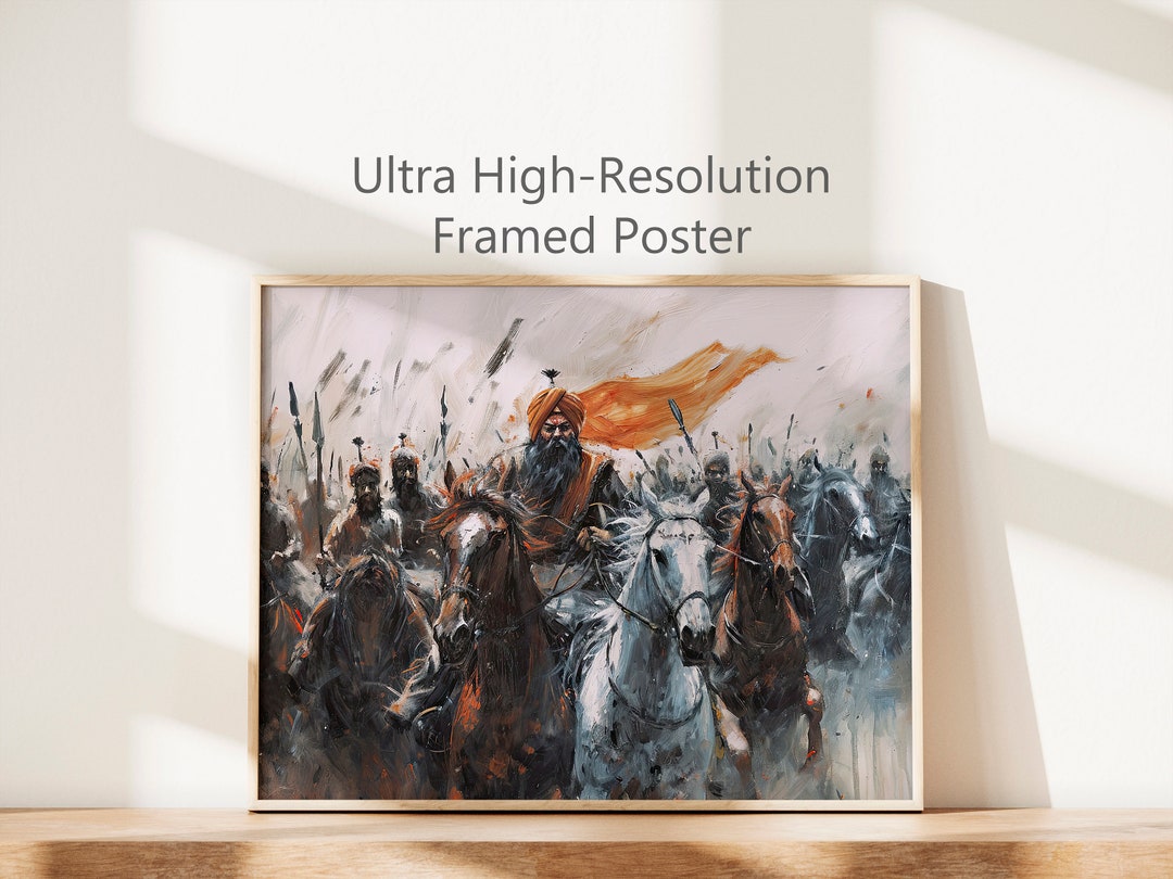 Shadowed Charge | Oil Painting | 550+ DPI Framed Sikh Poster | Sikh ...