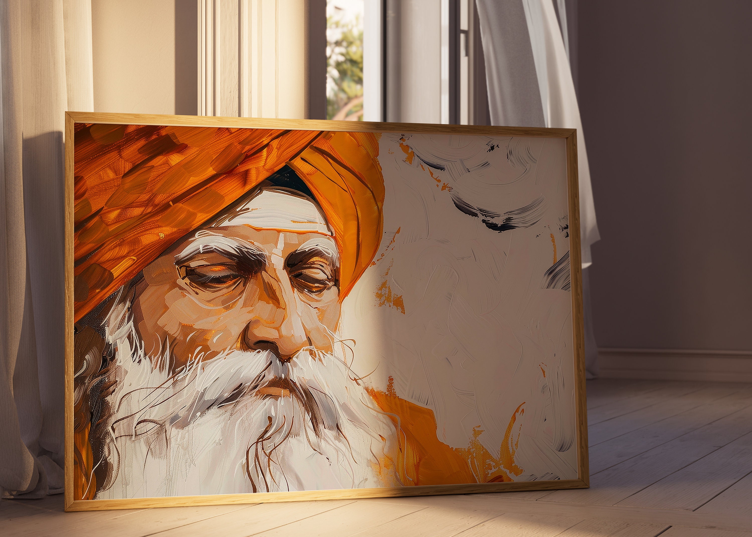 Guru Sikh Oil Painting Digital Print Sikh Wall Art Religious Art Sikh ...