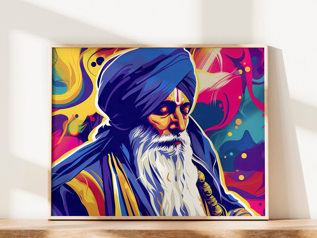 Sikh Guru Print Poster Sikh Wallpaper Vibrant Oil Painting Sikh Wall ...