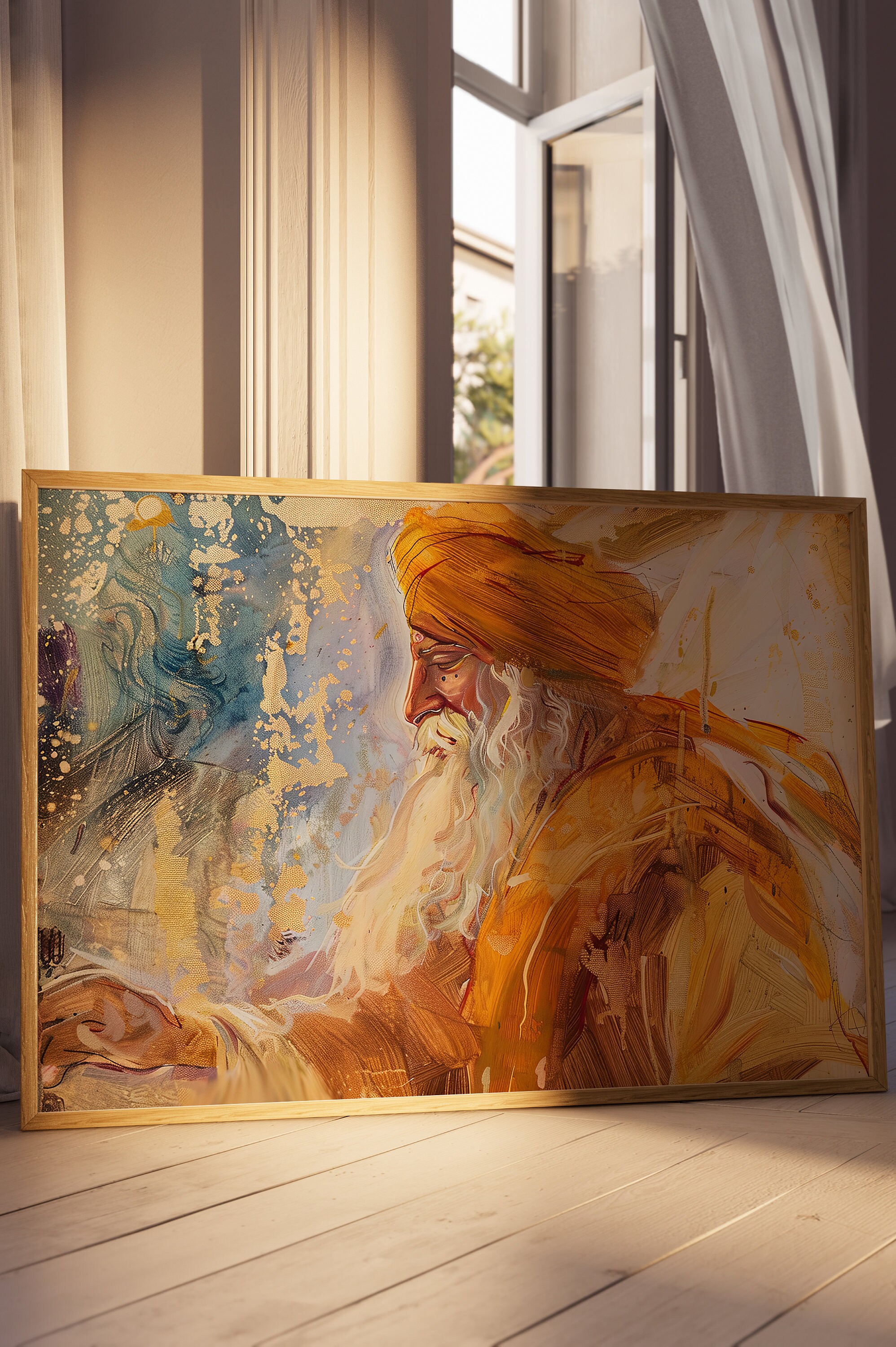 Sikh Guru Print Poster Sikh Wallpaper Vibrant Oil Painting Sikh Wall ...