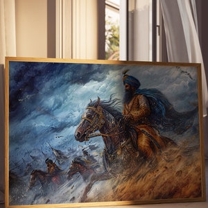 Khalsa Charge | Oil Painting | 550+ DPI Framed Sikh Poster | Sikh Wall ...