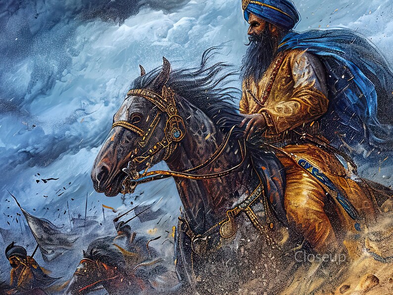 Khalsa Charge | Oil Painting | 550+ DPI Framed Sikh Poster | Sikh Wall ...