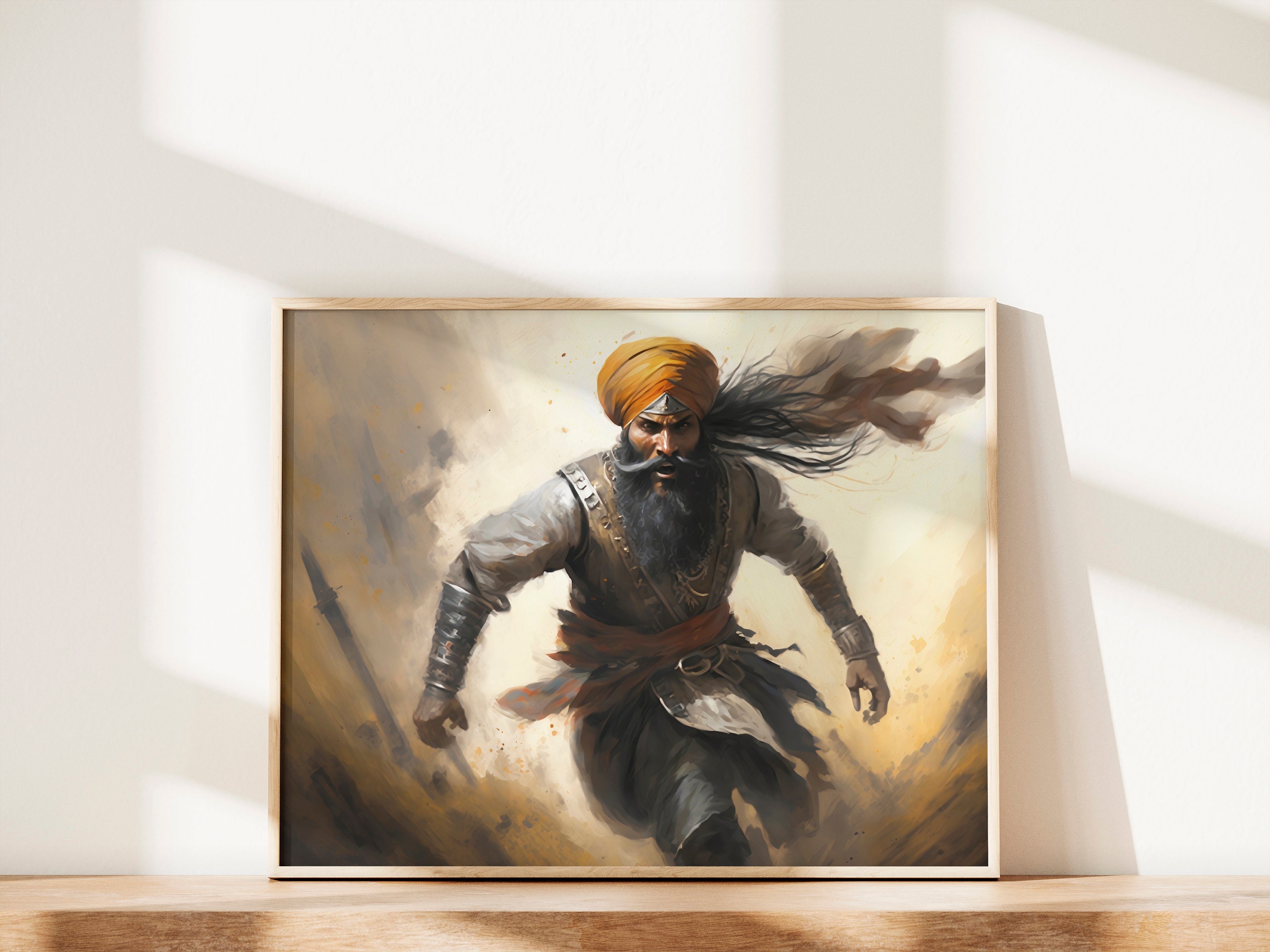 Sikh Warrior Charge: A Dynamic Oil Painting of a Fearless Fighter on ...