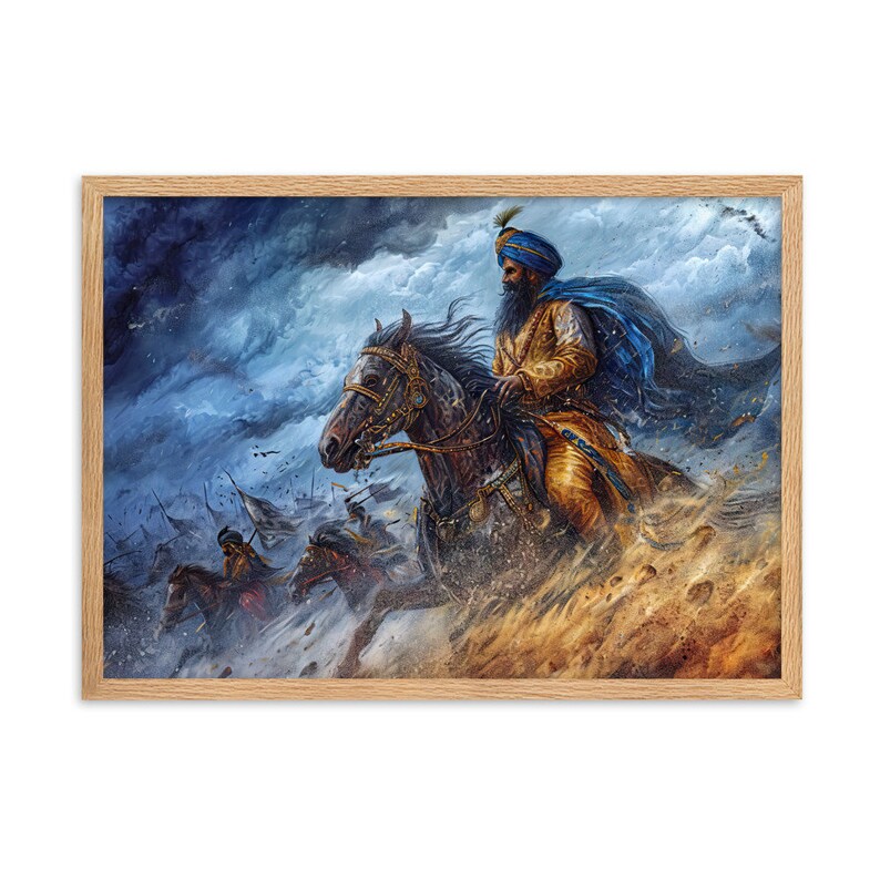 Khalsa Charge Oil Painting 550 DPI Framed Poster in Oak Religious Art ...