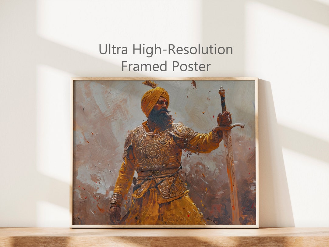 Engraved Valor | Oil Painting | 550+ DPI Framed Sikh Poster | Sikh Wall ...