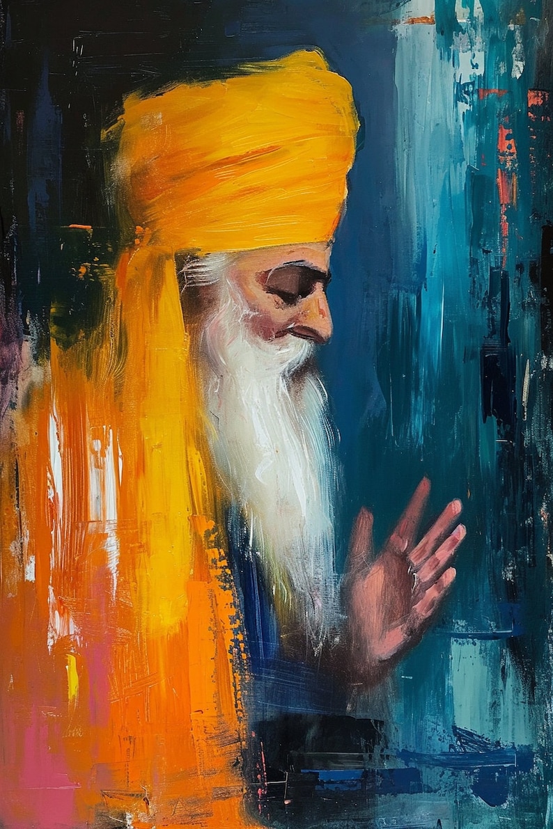 Guru Nanak Print Poster Sikh Wallpaper Oil Painting Sikh Wall Art Guru ...