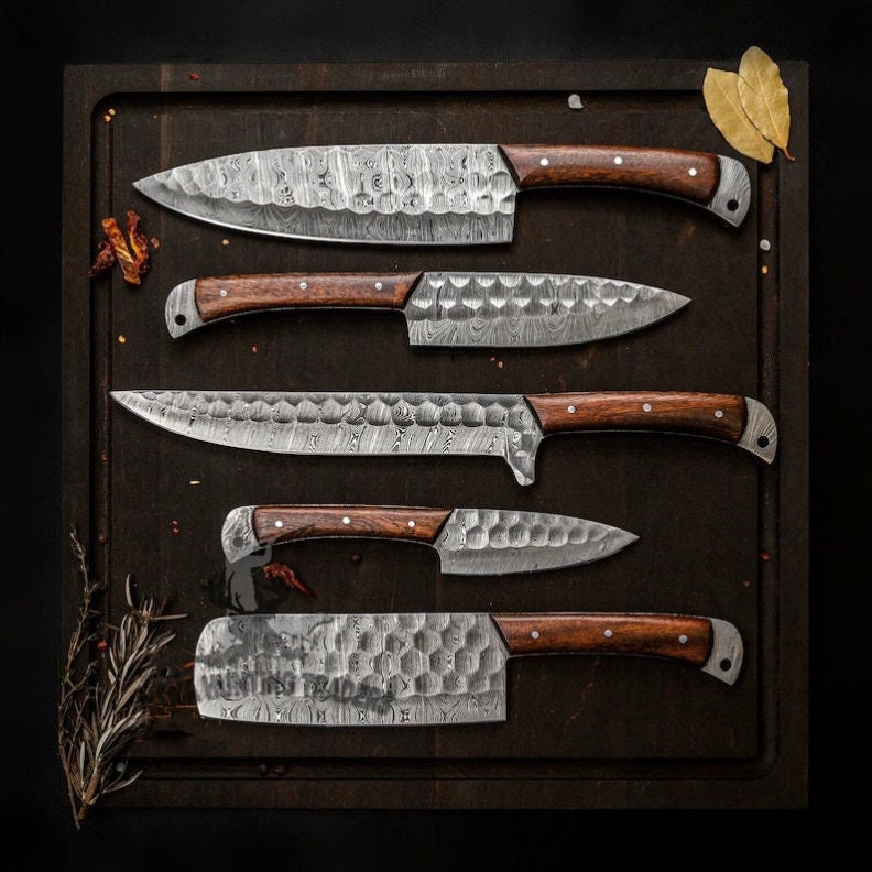 Damascus CHEF Set of 5 Piceces ,custom Handmade Chef SET , Handmade ...