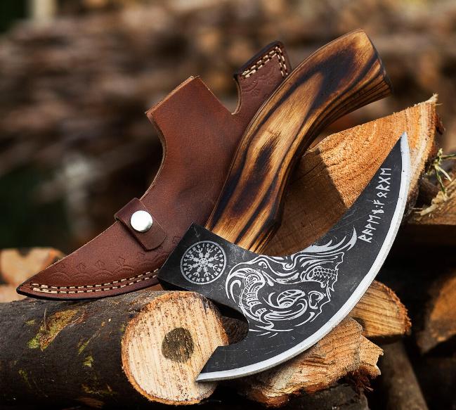 DOUBLE HEADED AXE With Leather Sheath, Long Leather Wrapped Wooden ...