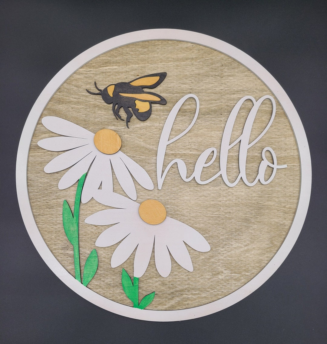 Daisy Wall Art Hello Sign Honey Bee Gift Wall Hanging - Etsy