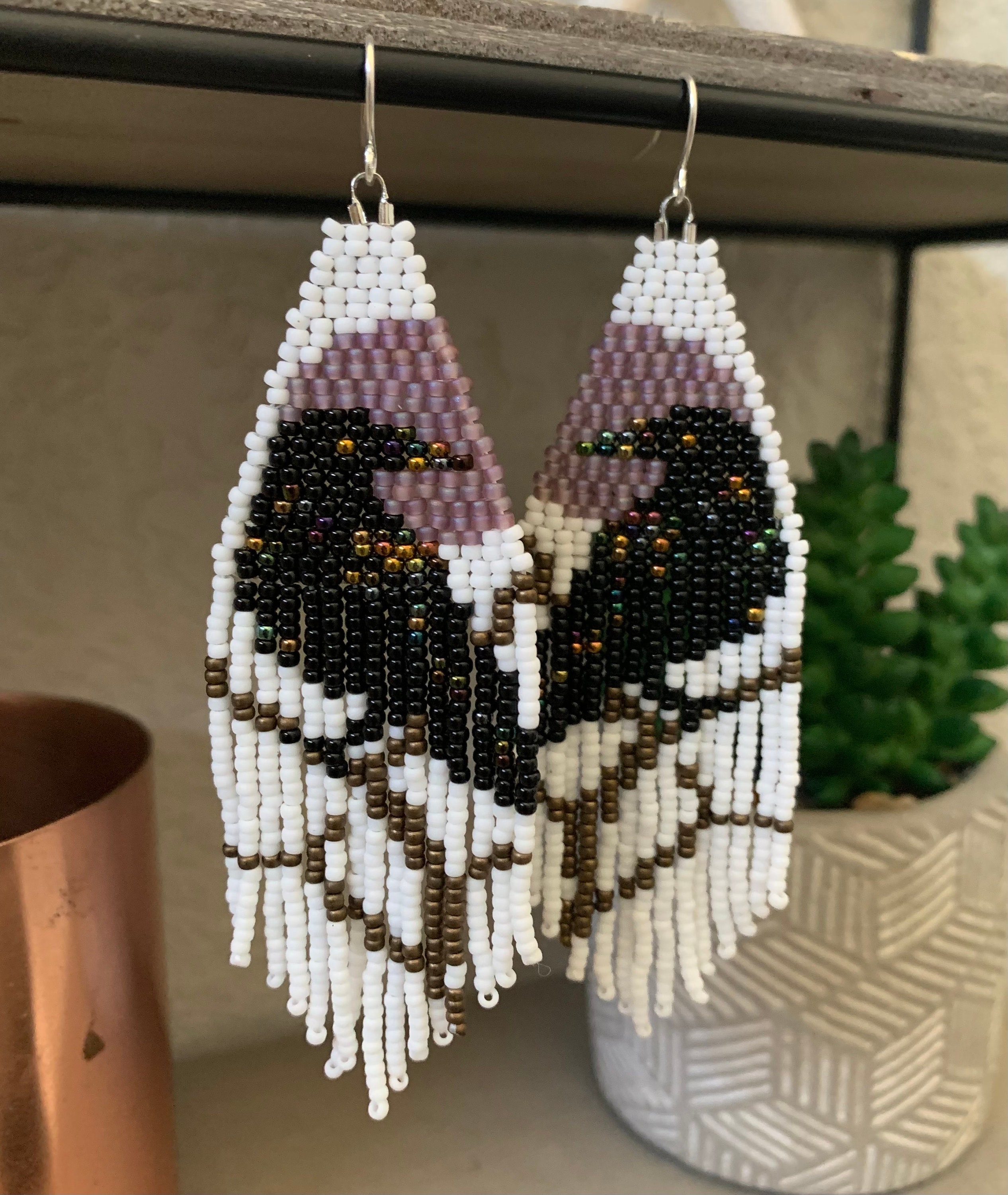 Megan Raven Fringe Earring // Beaded Crow Earring // Hand - Etsy