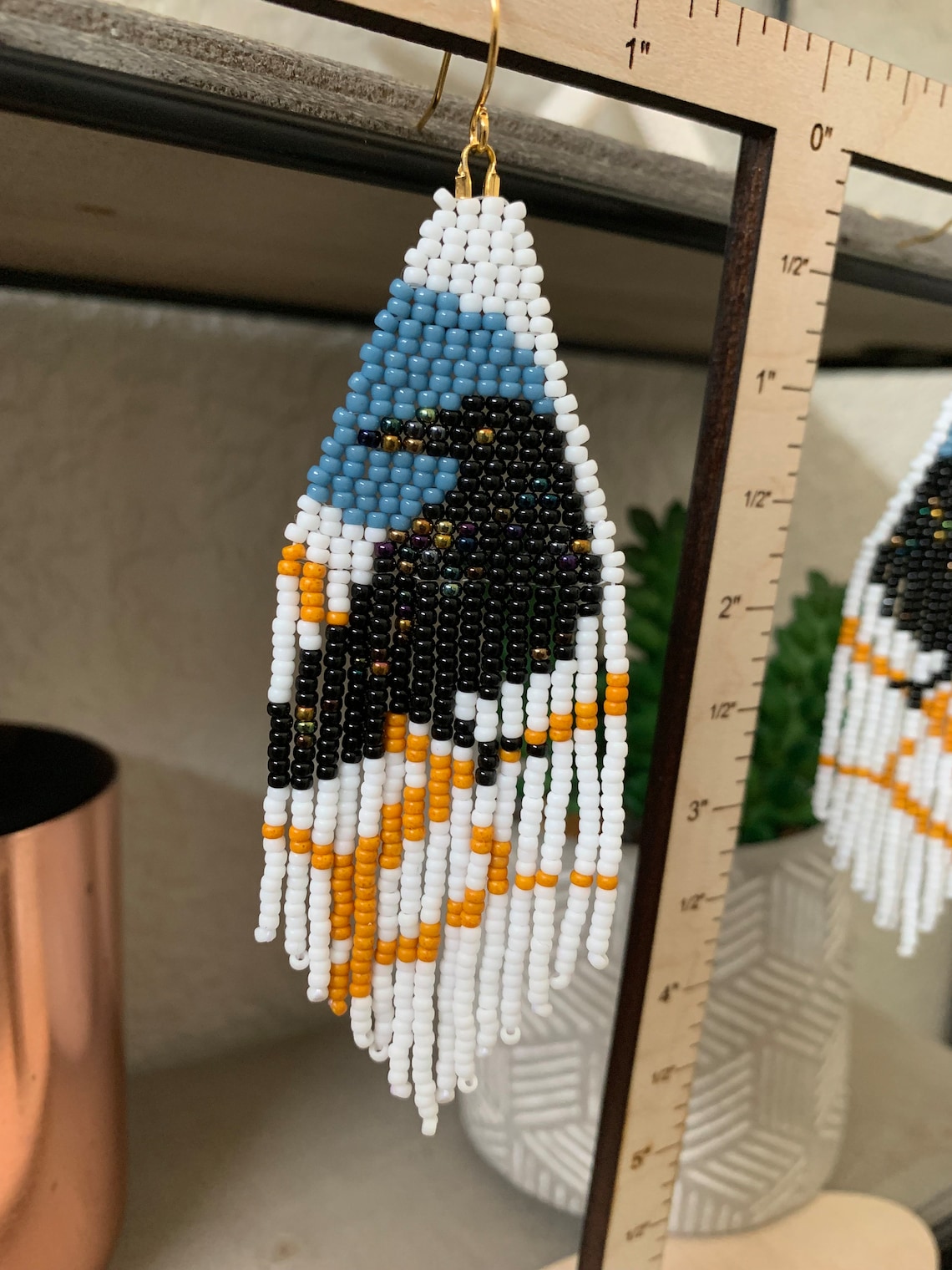 Desiree Raven Fringe Earring // Beaded Crow Earring // Hand Beaded Bird ...