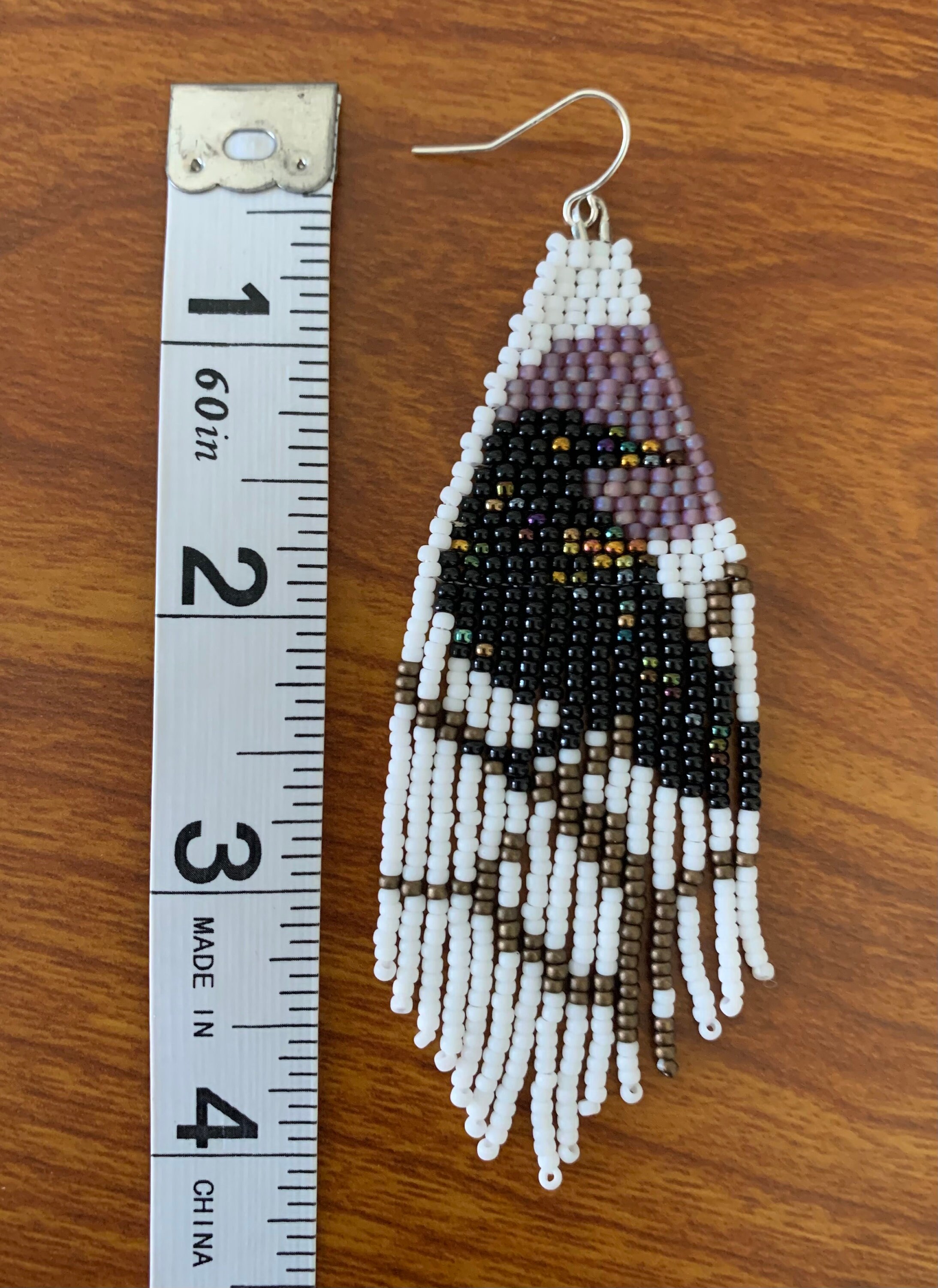 Megan Raven Fringe Earring // Beaded Crow Earring // Hand - Etsy