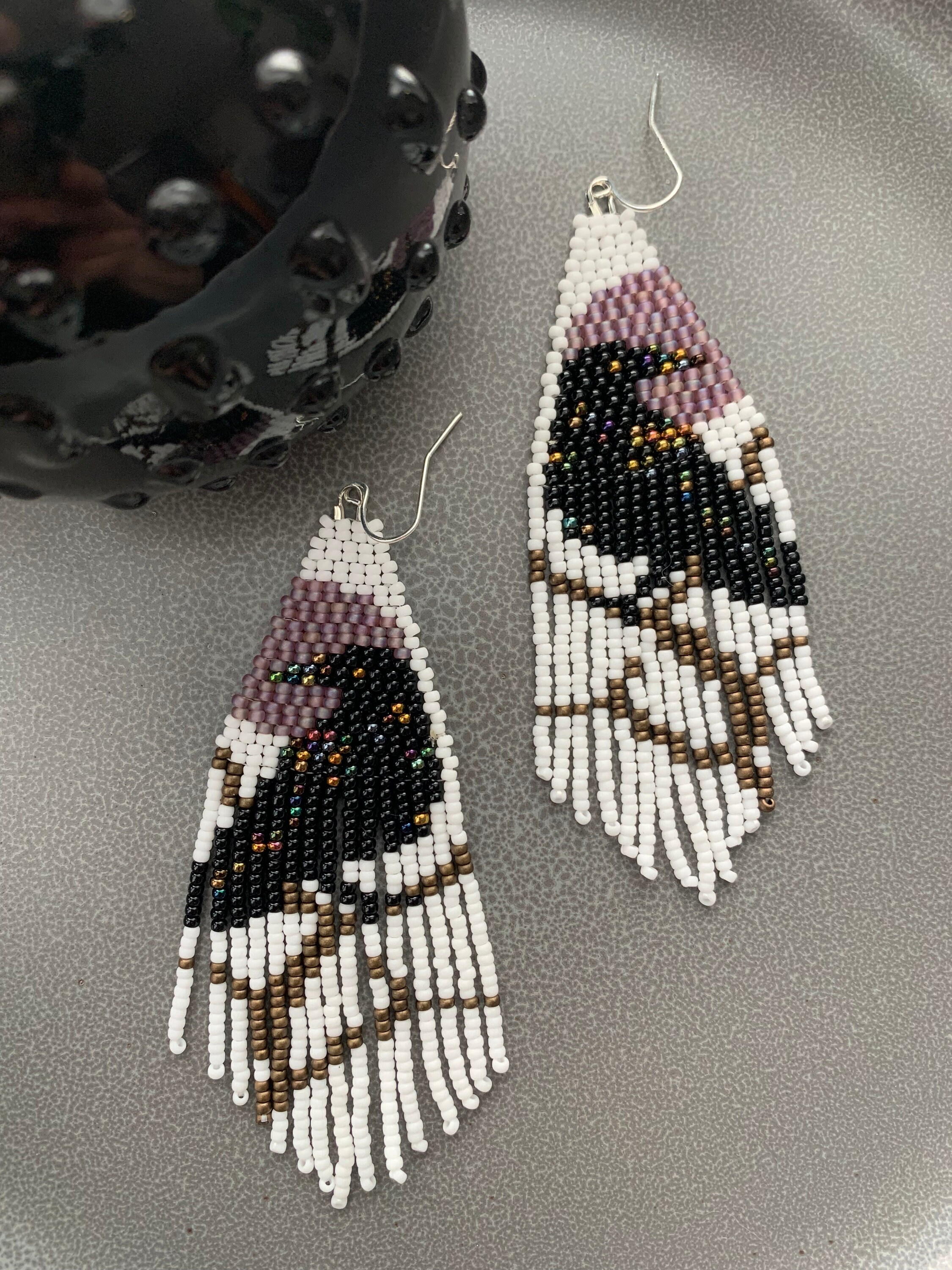 Megan Raven Fringe Earring // Beaded Crow Earring // Hand - Etsy