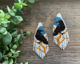 Megan Raven Fringe Earring // Beaded Crow Earring // Hand Beaded Bird ...