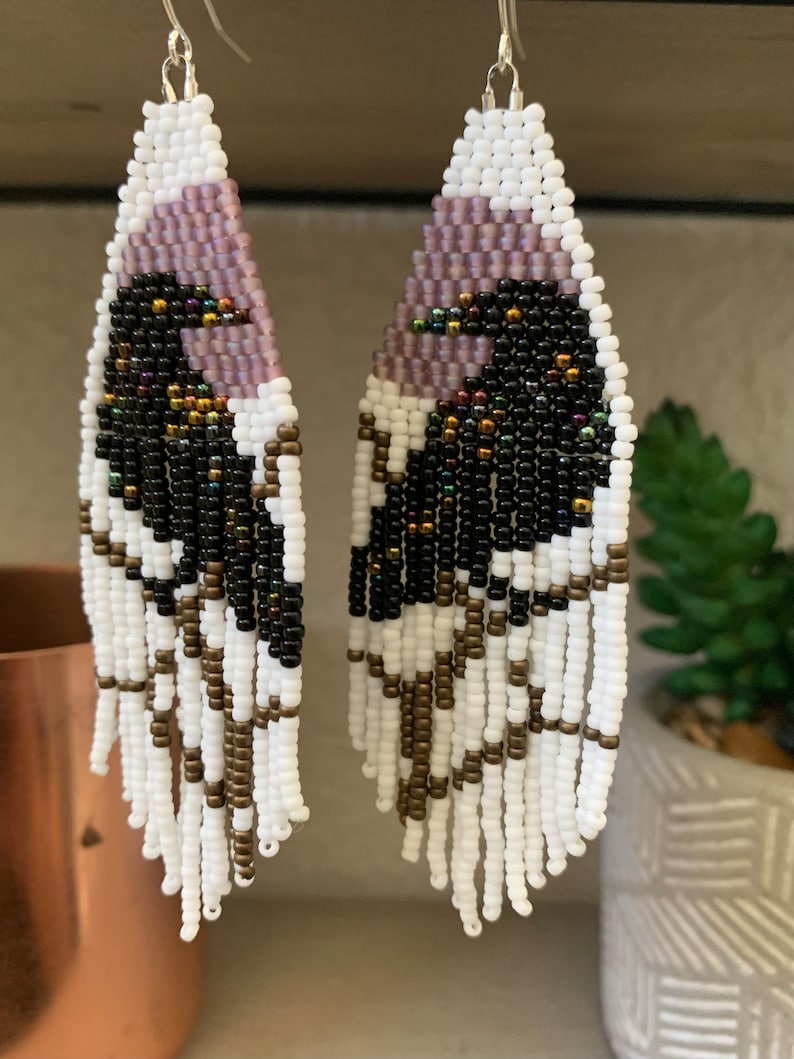 Megan Raven Fringe Earring // Beaded Crow Earring // Hand - Etsy