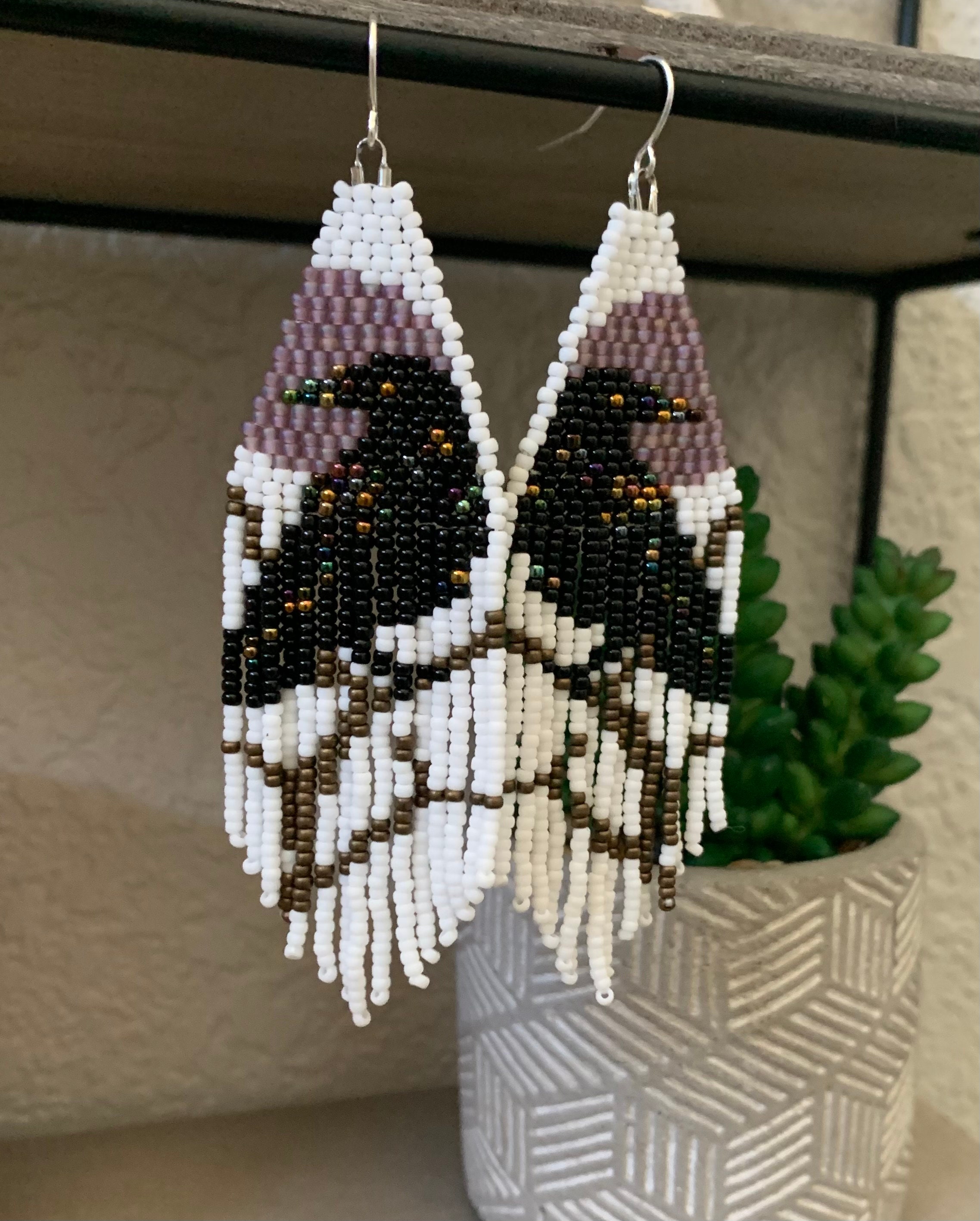 Megan Raven Fringe Earring // Beaded Crow Earring // Hand - Etsy