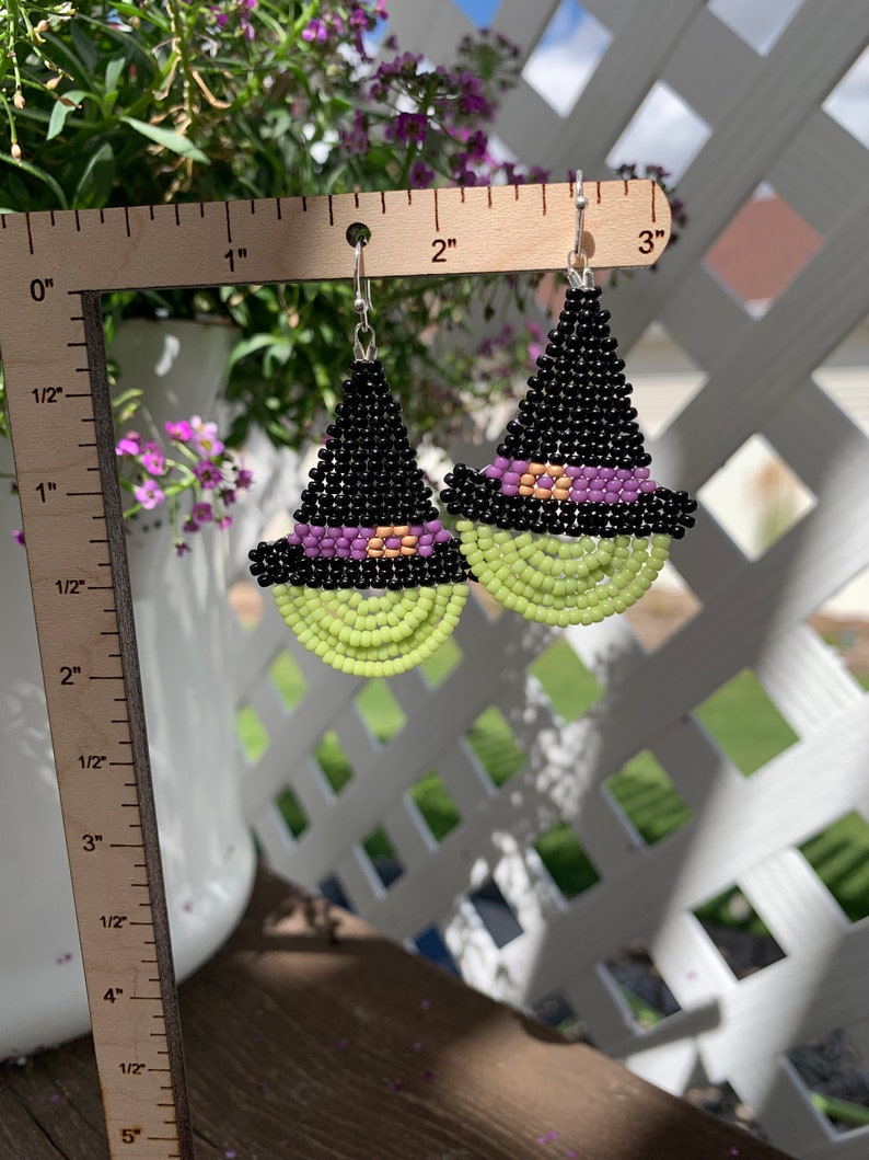 Witch’s Hat Beaded Earrings // Witch Fringe Earrings // Short Fringe ...
