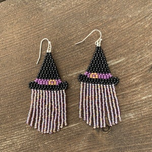 Witch’s Hat Beaded Earrings // Witch Fringe Earrings // Short Fringe ...