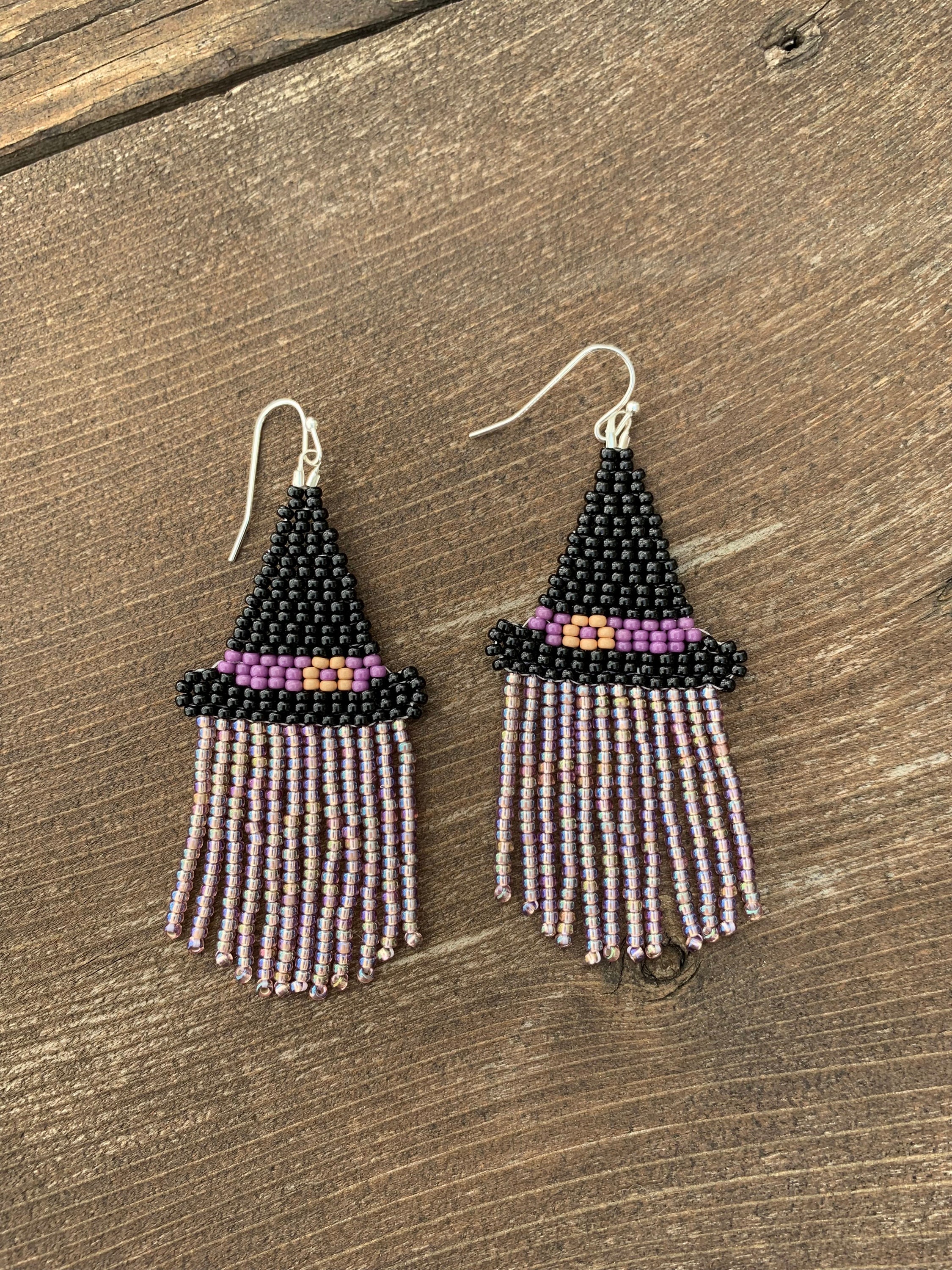 Witch’s Hat Beaded Earrings // Witch Fringe Earrings // Short Fringe ...