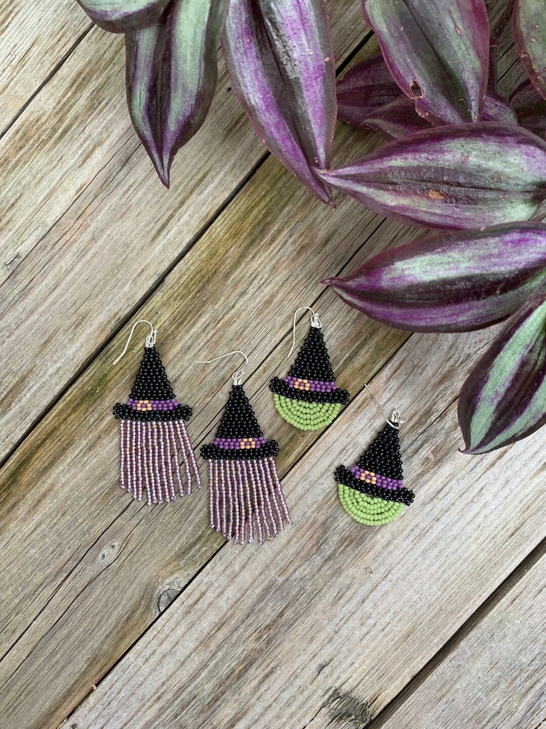 Witch’s Hat Beaded Earrings // Witch Fringe Earrings // Short Fringe ...