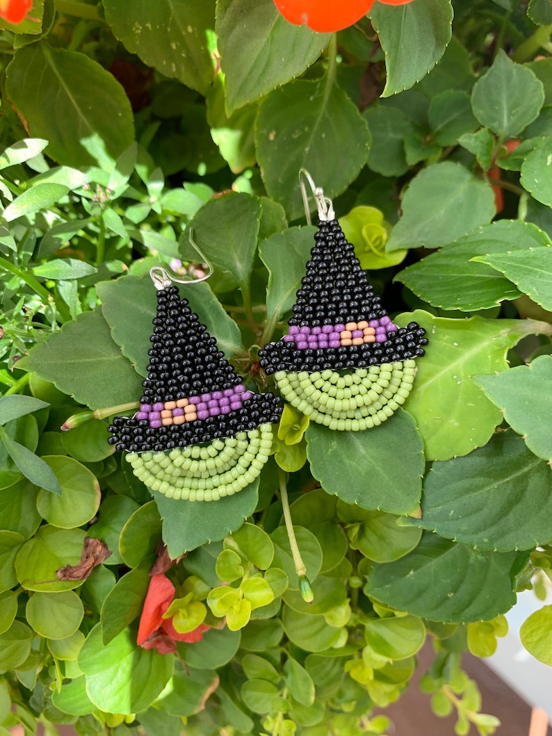 Witch’s Hat Beaded Earrings // Witch Fringe Earrings // Short Fringe ...