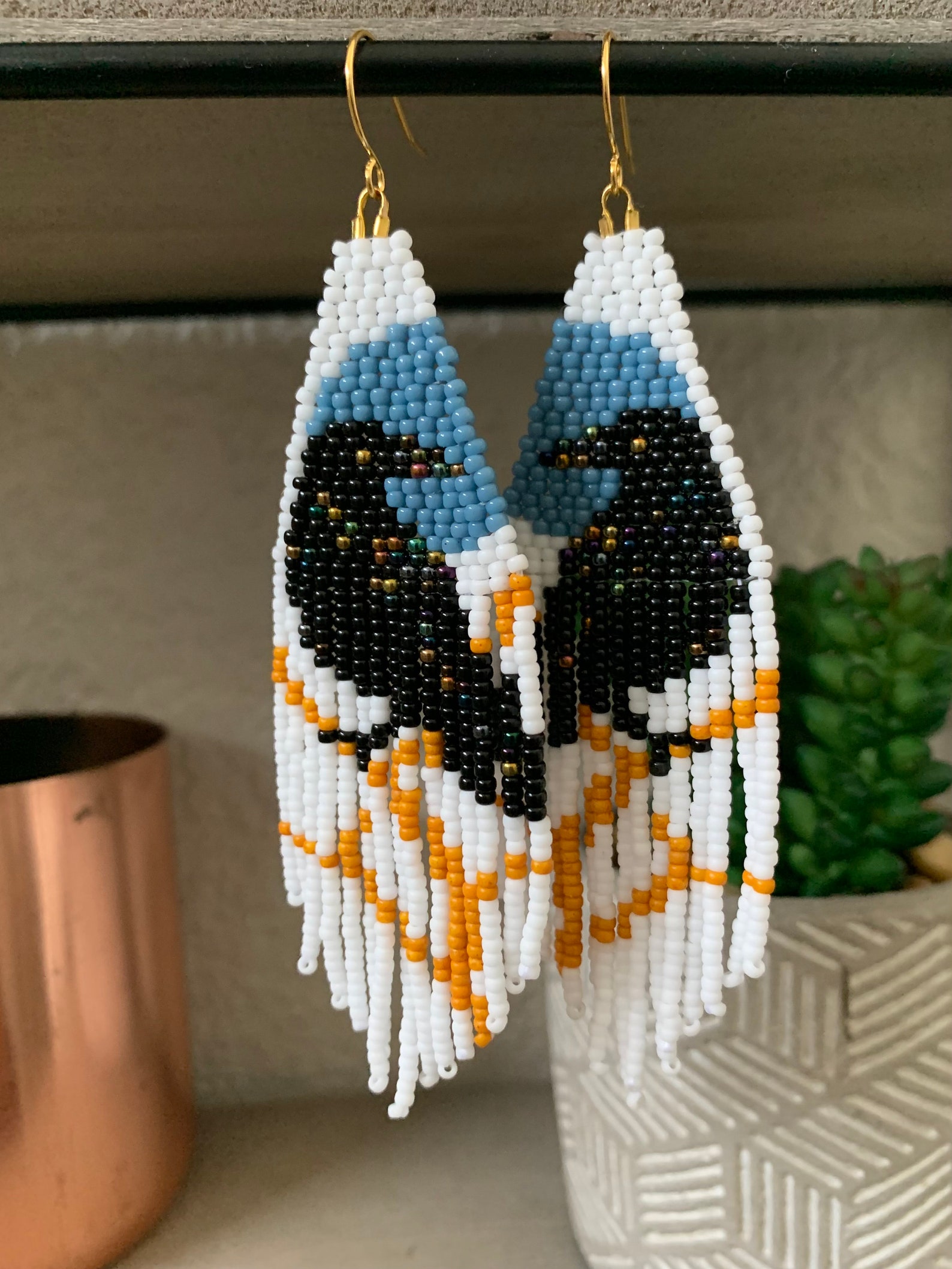 Desiree Raven Fringe Earring // Beaded Crow Earring // Hand Beaded Bird ...