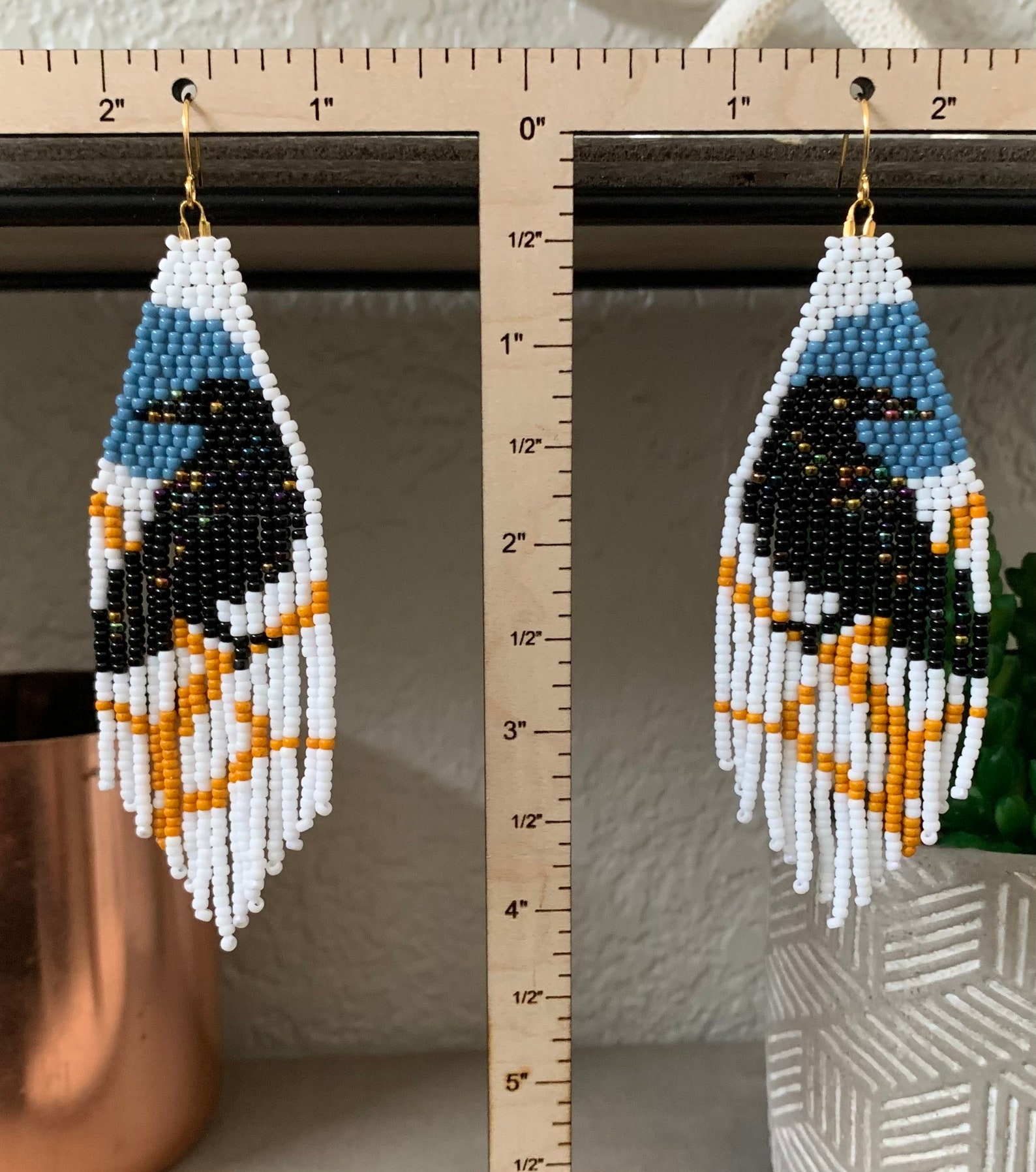 Desiree Raven Fringe Earring // Beaded Crow Earring // Hand Beaded Bird ...