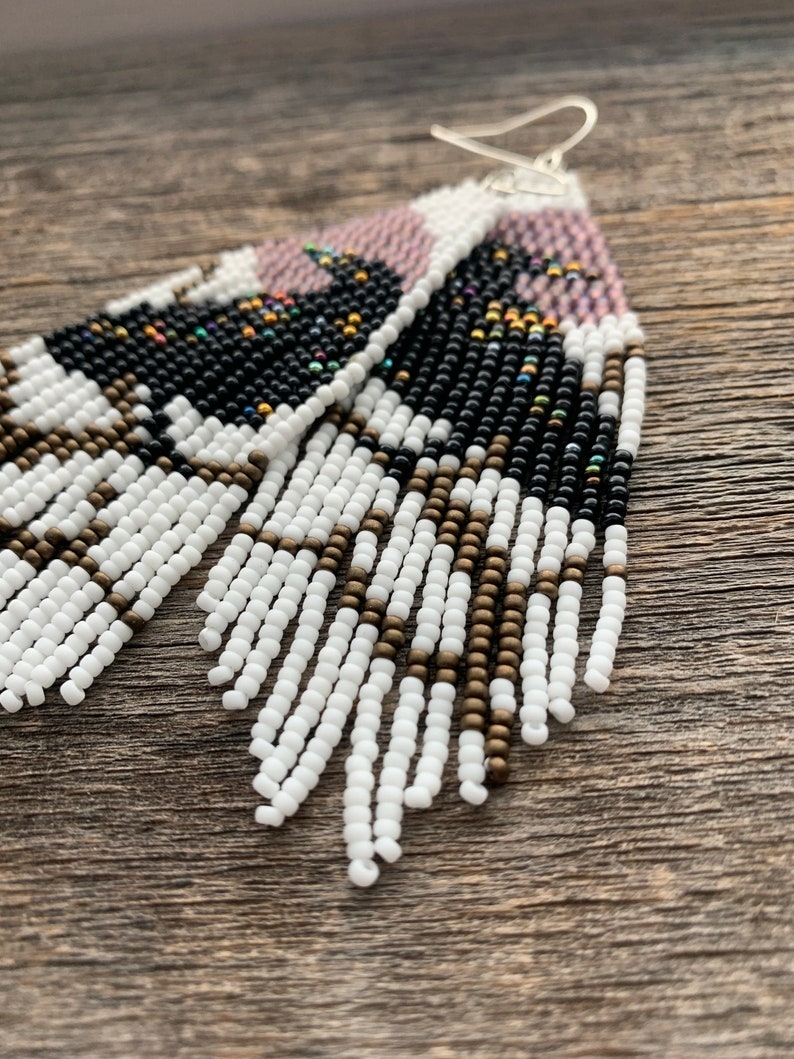 Megan Raven Fringe Earring // Beaded Crow Earring // Hand - Etsy