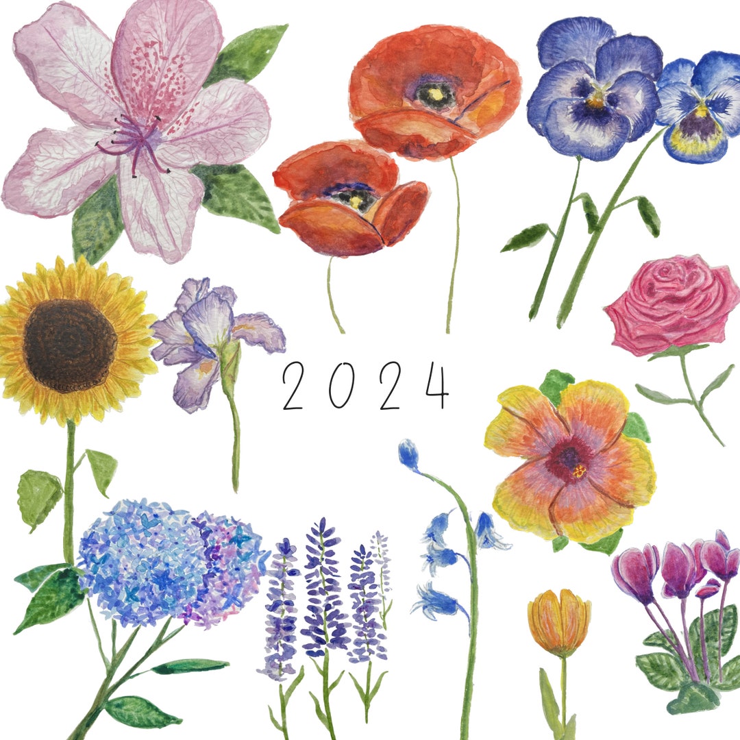 2024 Small Watercolor Floral Desk Calendar Printable Download 5x5 - Etsy