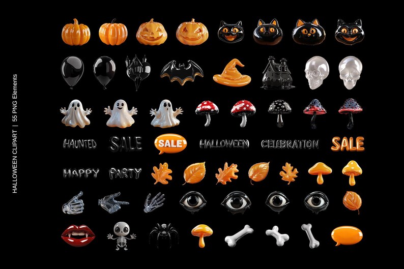 Halloween Clipart PNG Set, Cute 3D Inflated Clipart, Witch Clipart ...