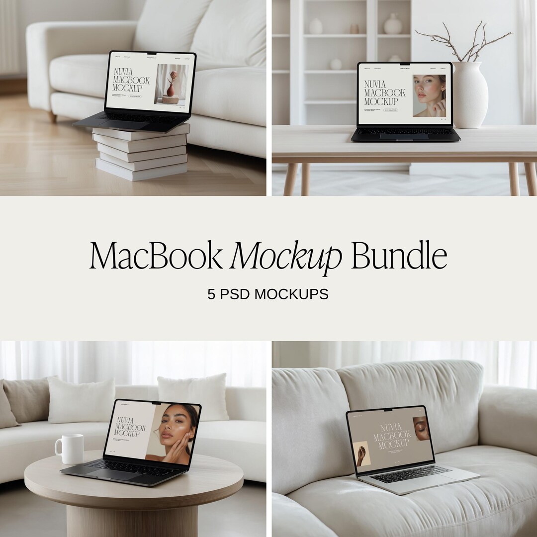 5 Aesthetic MacBook Mockup Bundle: MacBook Screen Mockup, Modern Laptop ...