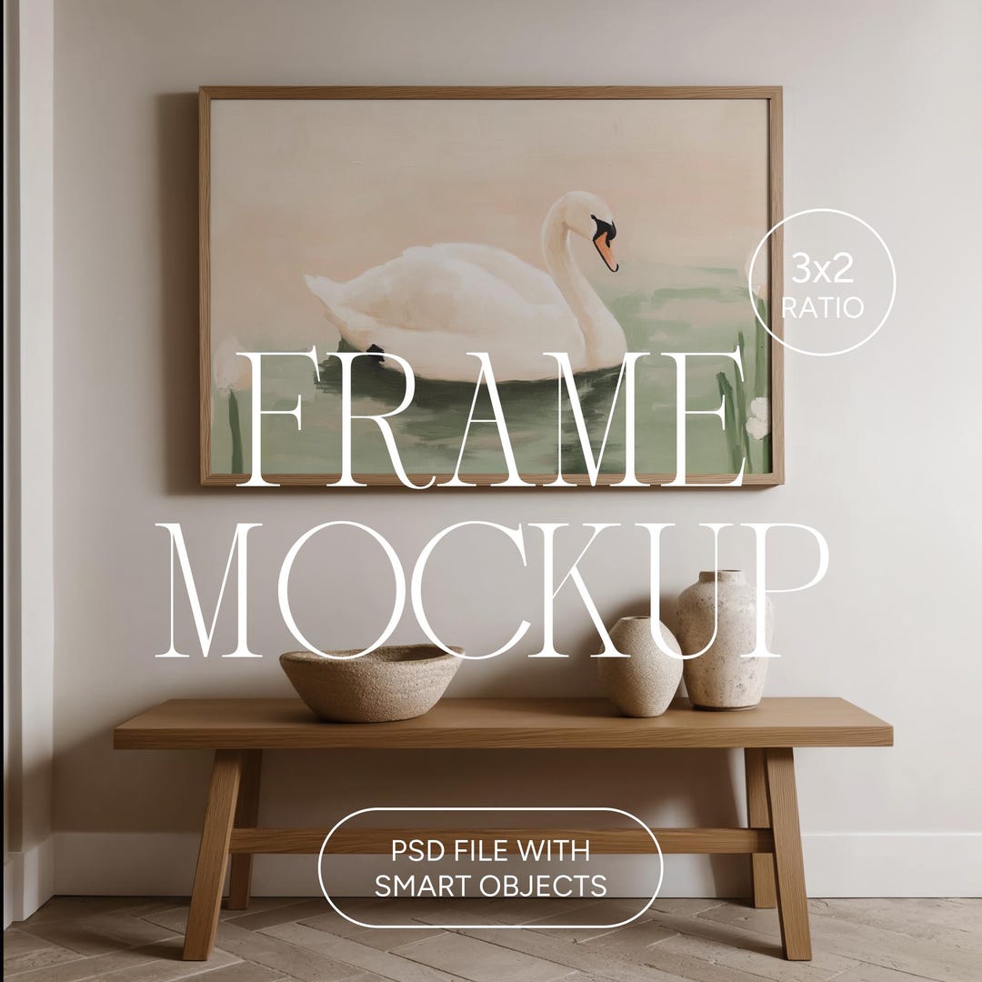 Horizontal Frame Mockup, 2:3 Ratio, Thin Wooden Frame Poster Mockup ...