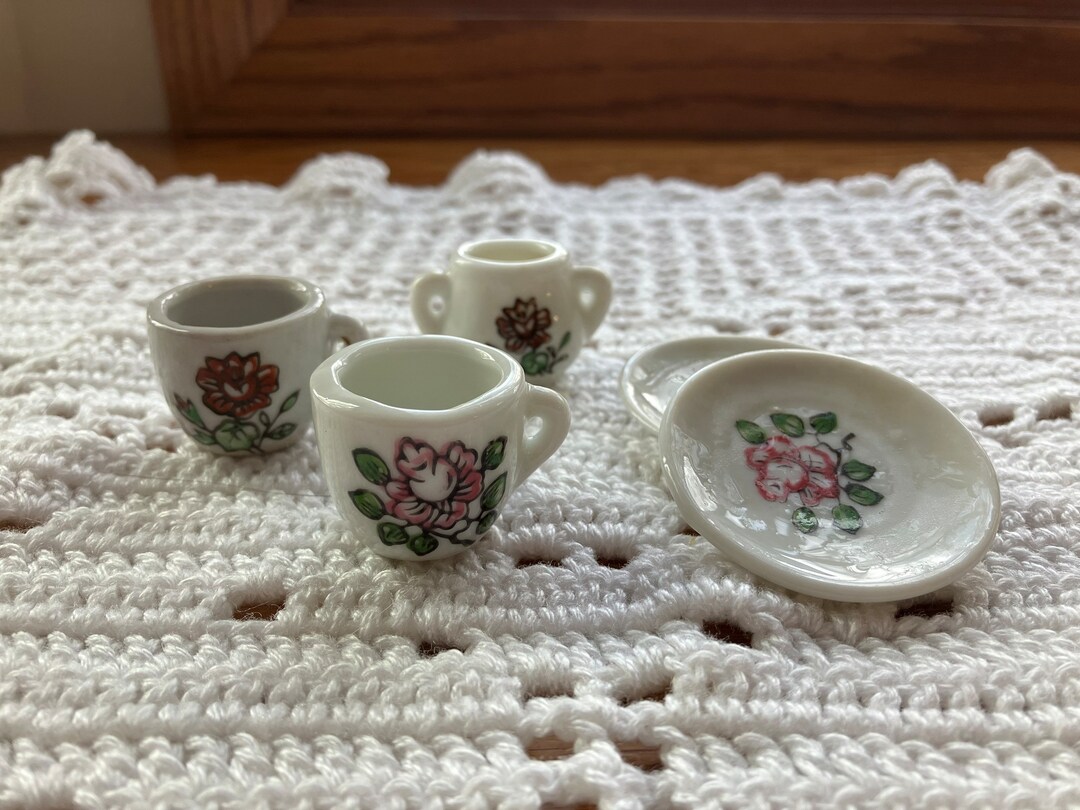 Vintage Miniature Ceramic Tea Cups, Saucers and Creamer Made in Japan ...