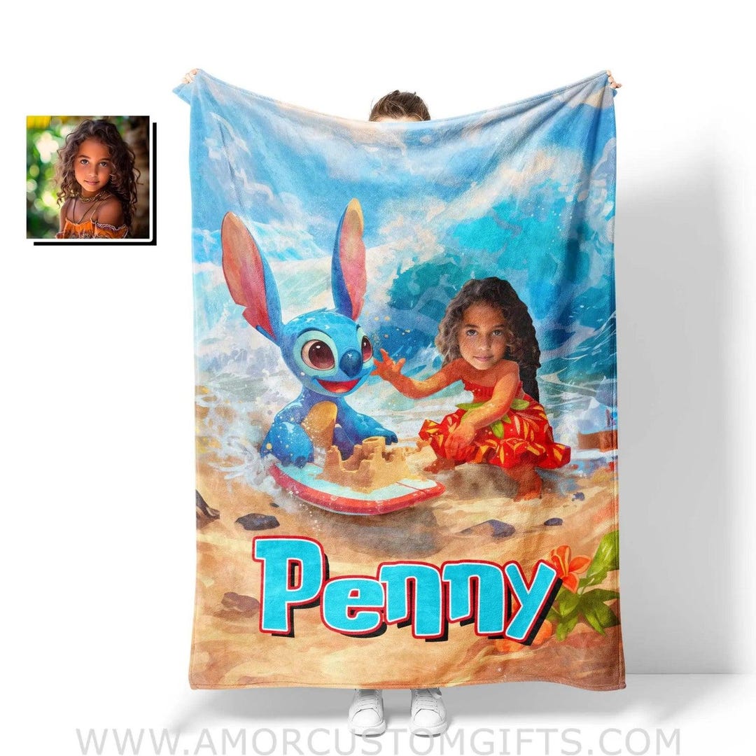 Customize Personalized Face & Name Lilo and Stitch Build Sandcastle ...