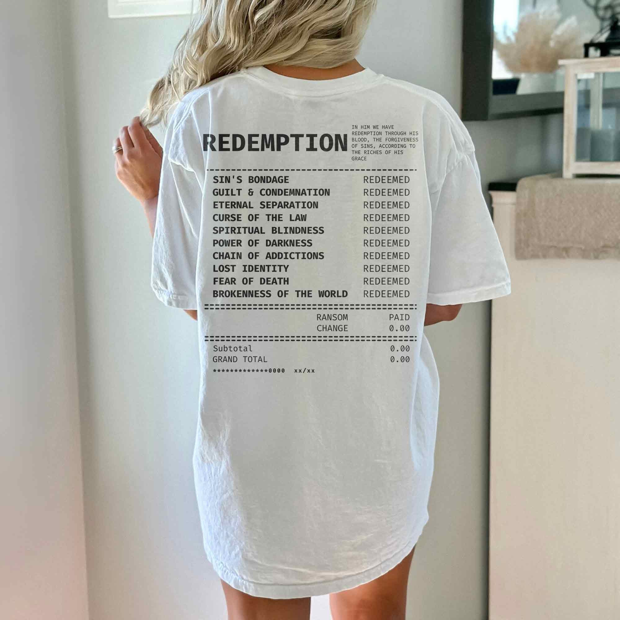 Redeemed Tee Shirt Christian Receipt Shirt Bible Scripture T-shirt ...