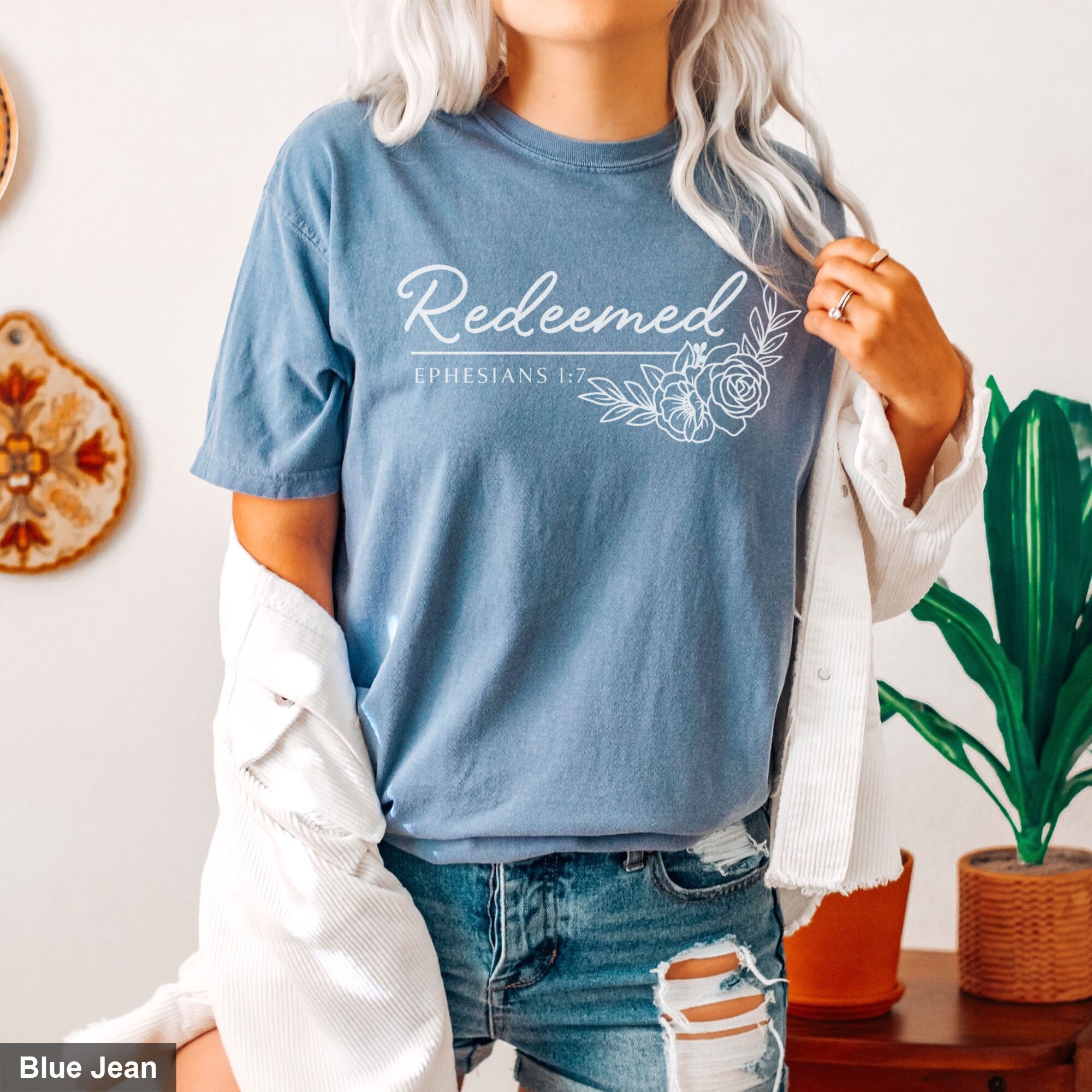 Redeemed Tshirt Ephesians 1:7 T-shirt Worship Shirt Bible Verse Clothes ...