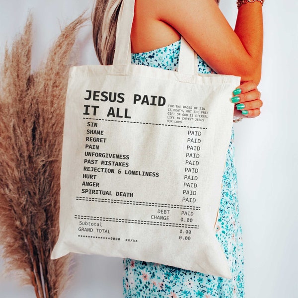 Salvation Jesus Paid It All Receipt Tote Bag Christian Merch Aesthetic Tote Bag Faith Tote Bag ...