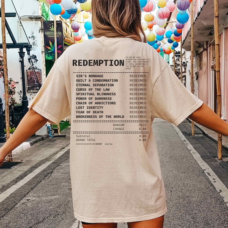 Redeemed Tee Shirt Christian Receipt Shirt Bible Scripture T-shirt ...
