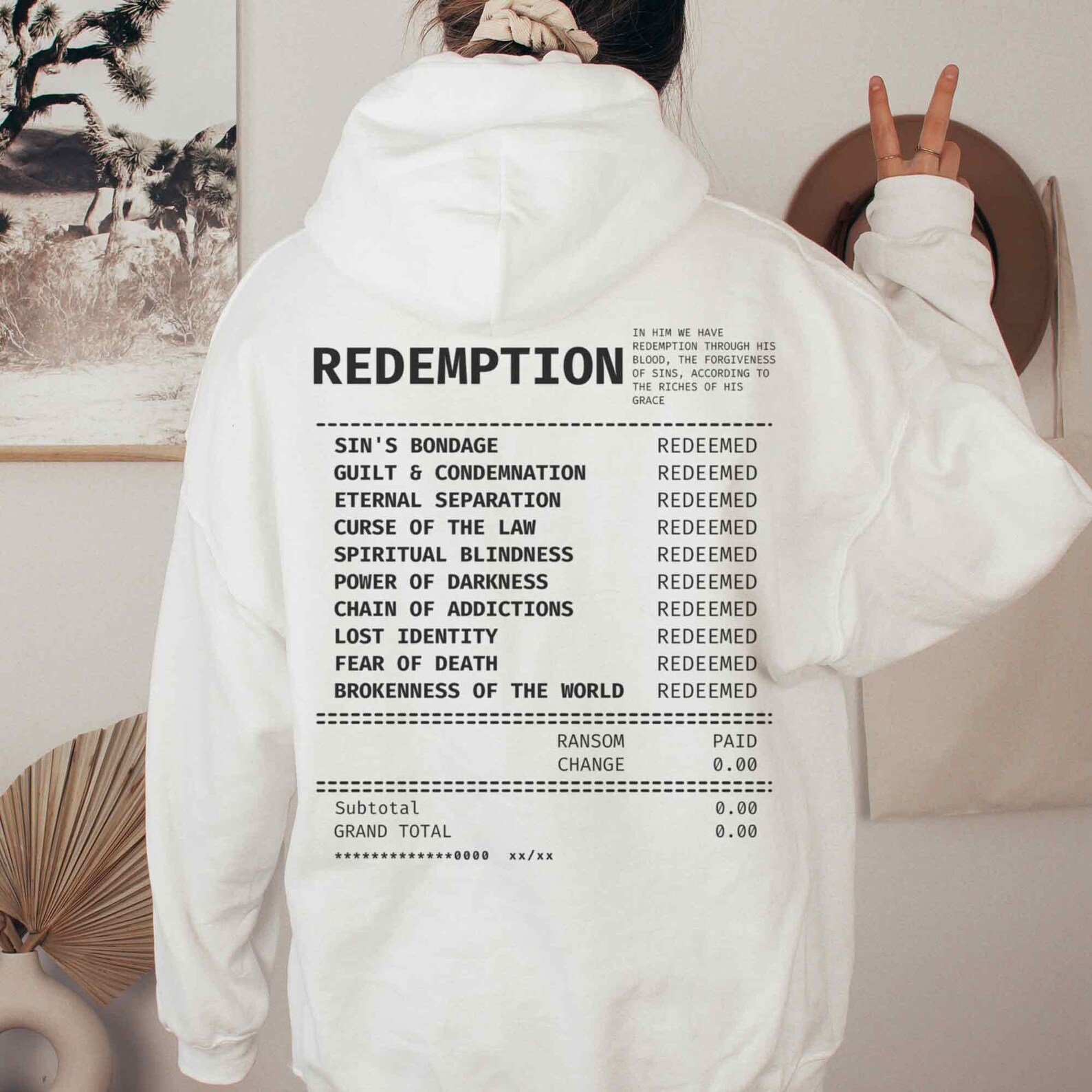 Redeemed Hoodie Christian Receipt Hoodie Bible Verse Hoodie Scripture ...