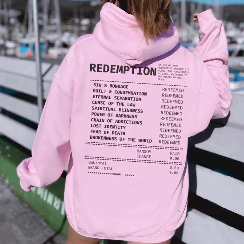 Redeemed Hoodie Christian Receipt Hoodie Bible Verse Hoodie Scripture ...