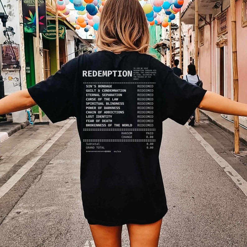 Redeemed Tee Shirt Christian Receipt Shirt Bible Scripture T-shirt ...