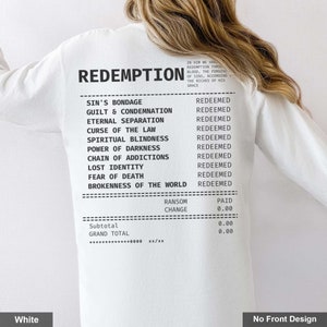 Redeemed Tee Shirt Christian Receipt Shirt Comfort Colors Long Sleeve ...