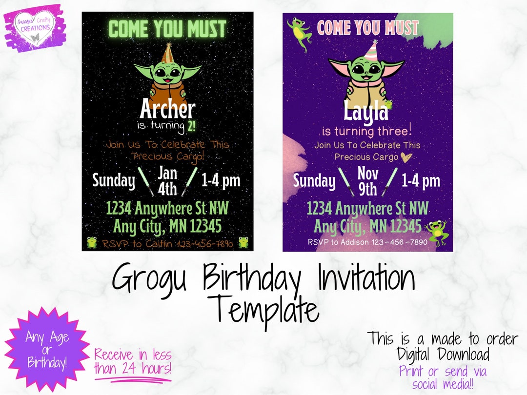 Grogu baby Yoda Birthday Invitation Template - Etsy