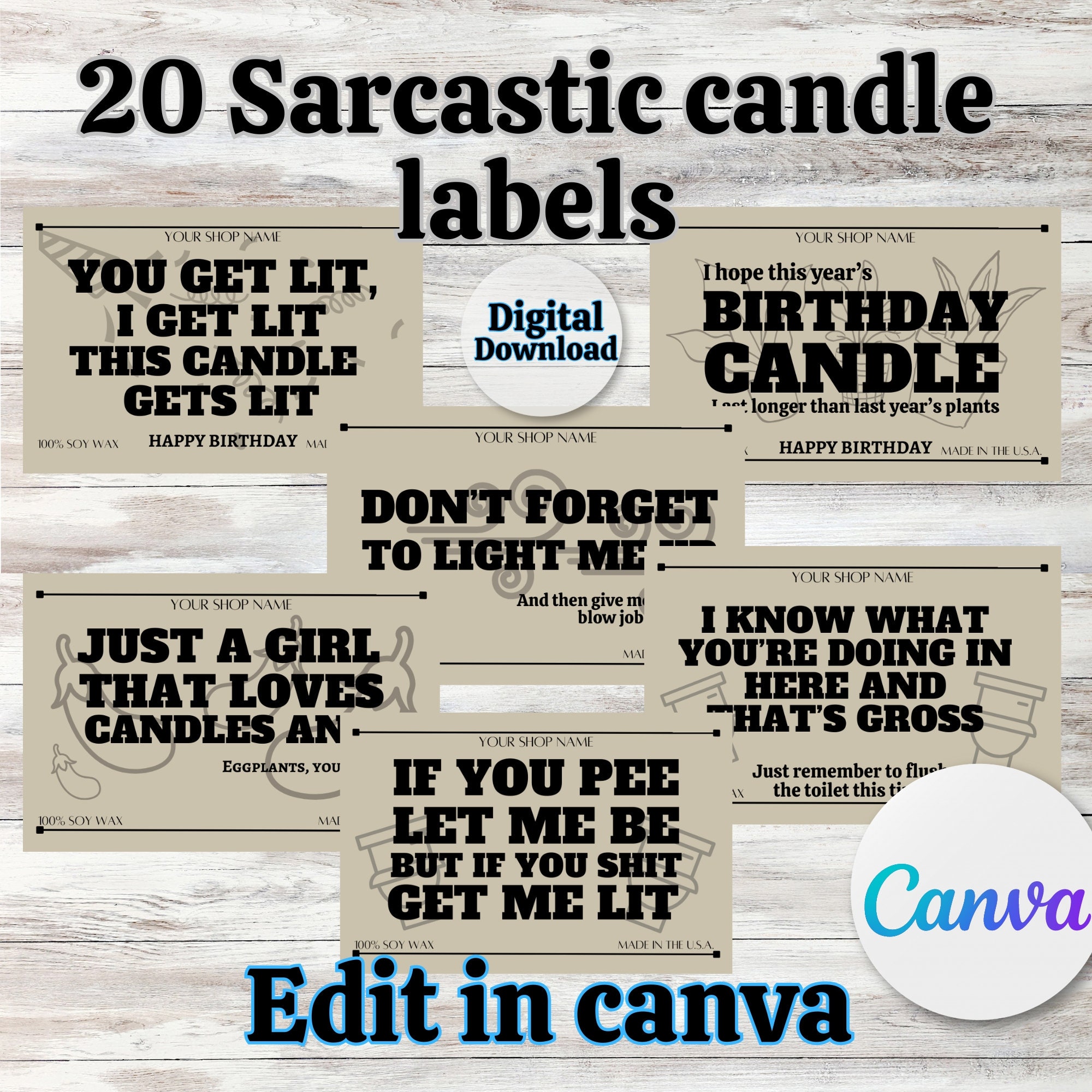 Editable Sarcastic Candle Labels Template for 9 Ounce Candle Jars for ...