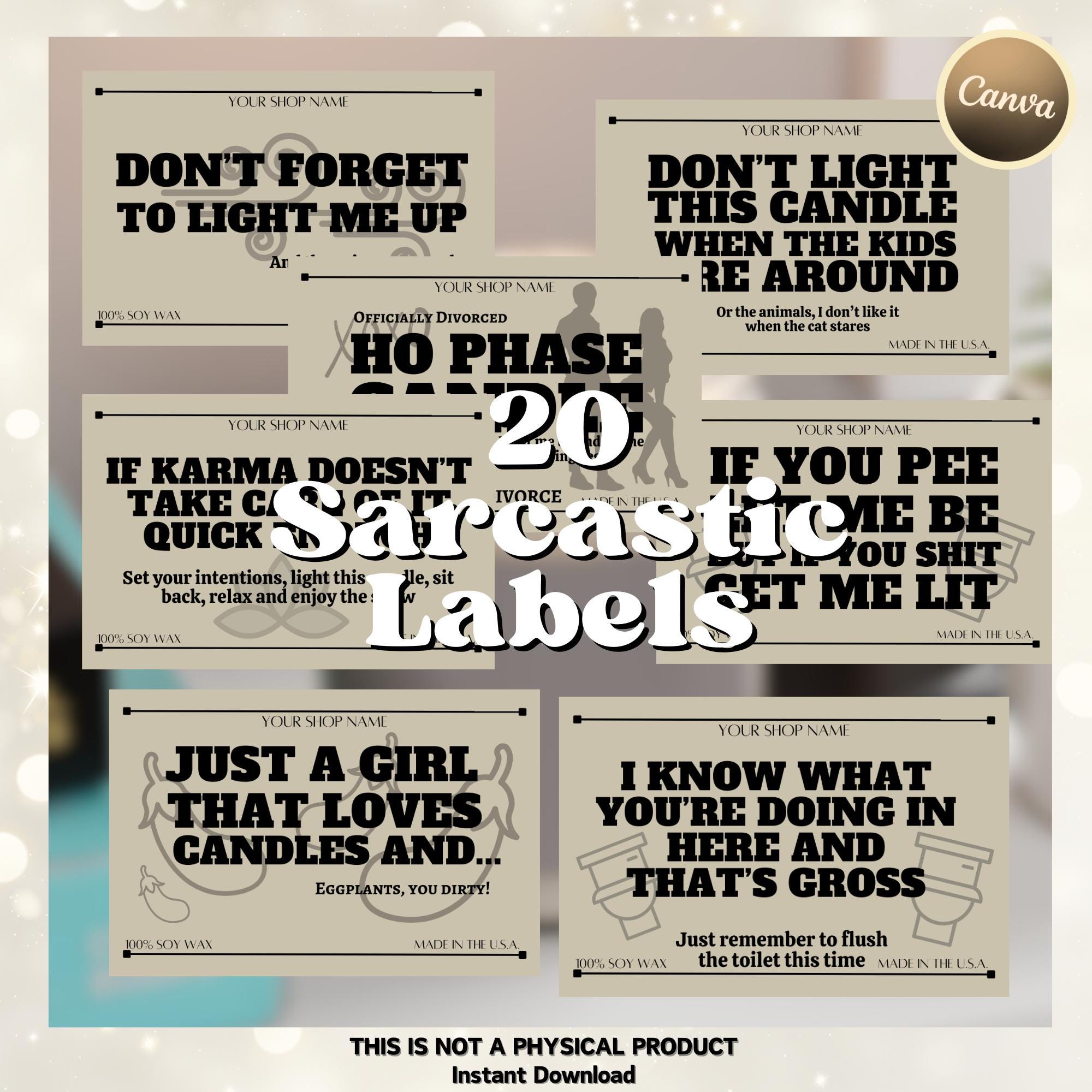 Editable Sarcastic Candle Labels- Template- for 9 Ounce Candle Jars ...