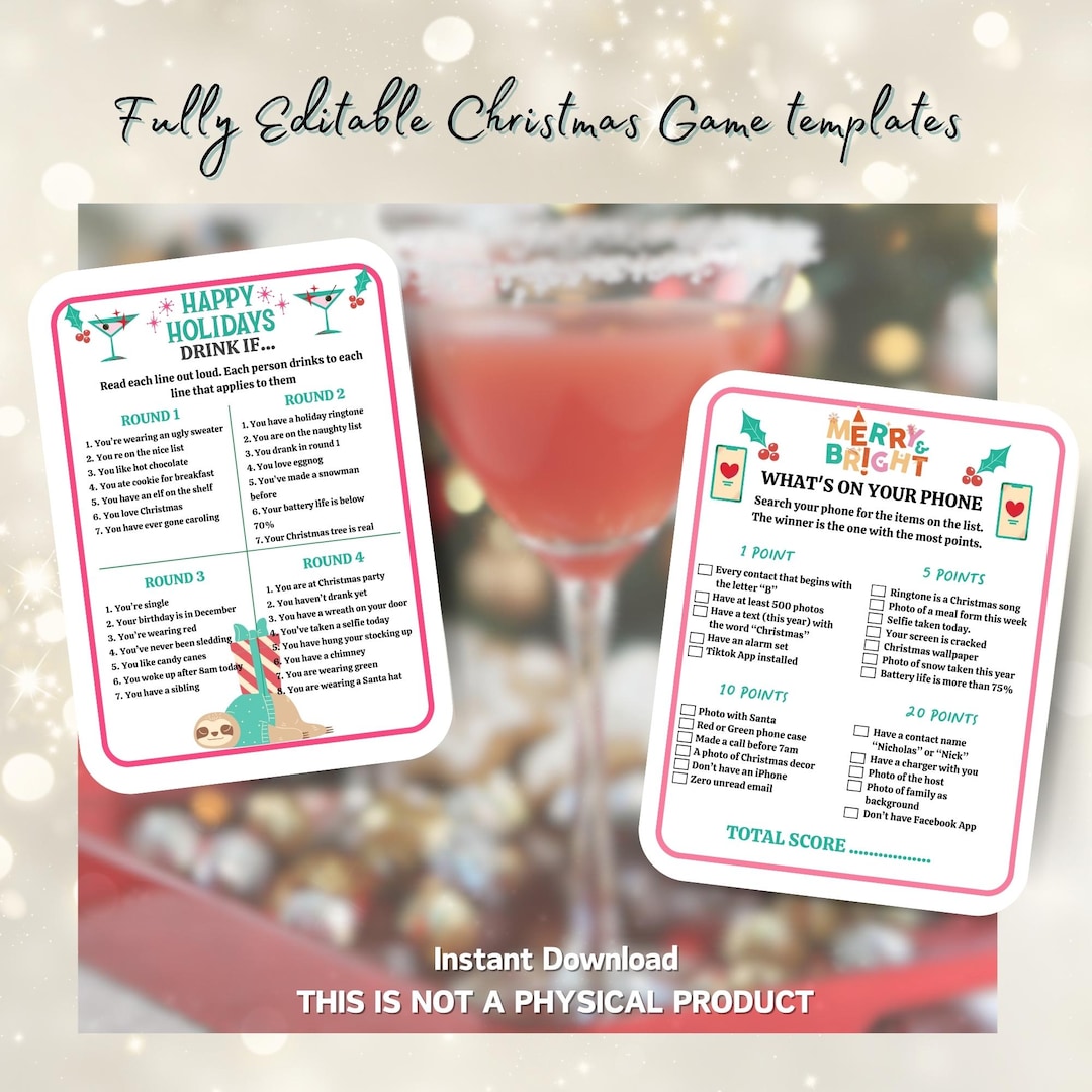 Editable Christmas Game Templates Canva Digital Holiday Party Games ...